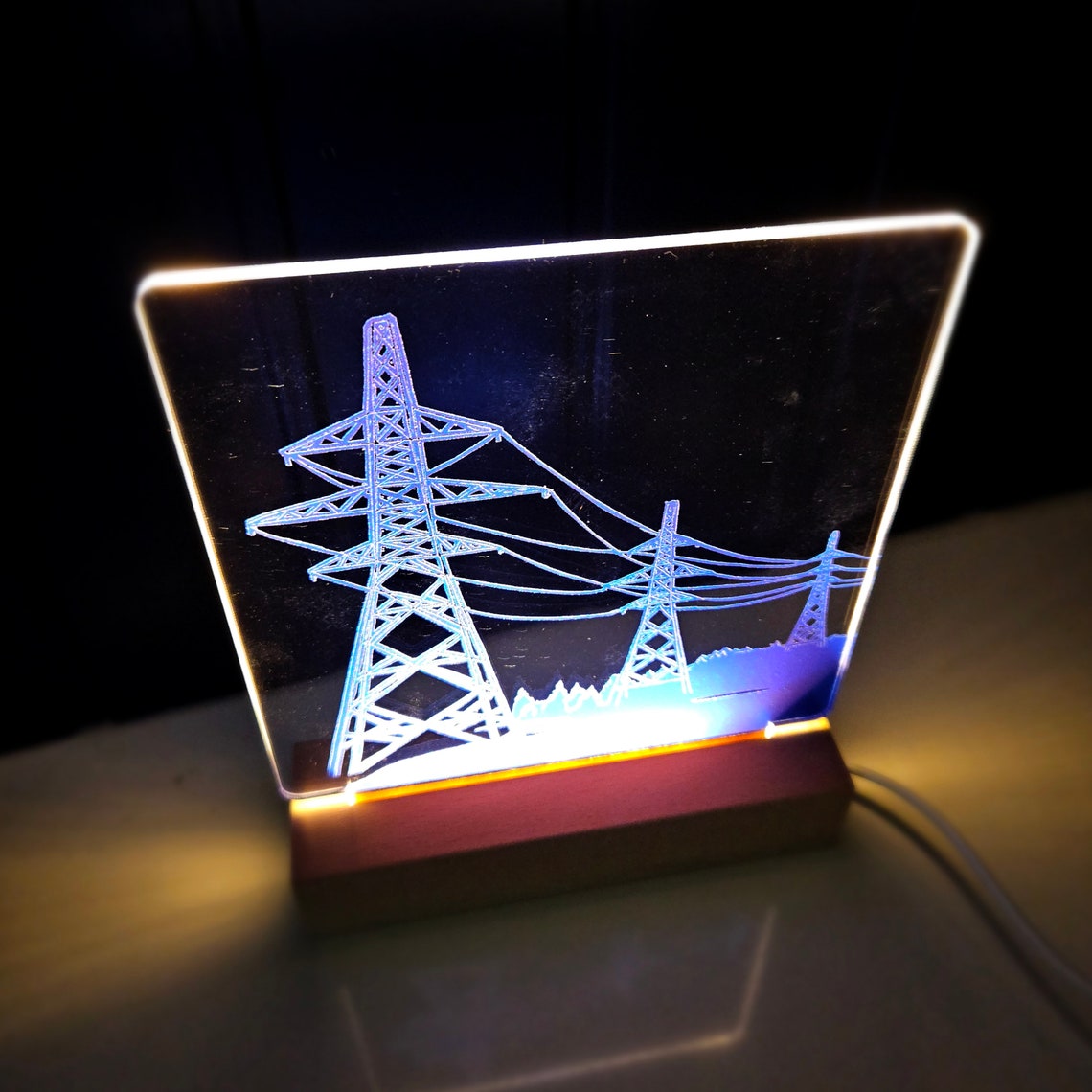 Pylons LED Lamp - Blue Lino Print Night Light or Table Lamp of ...