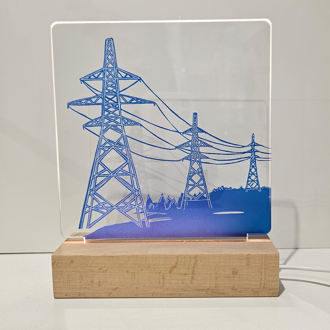 Pylons LED Lamp - Blue Lino Print Night Light or Table Lamp of ...