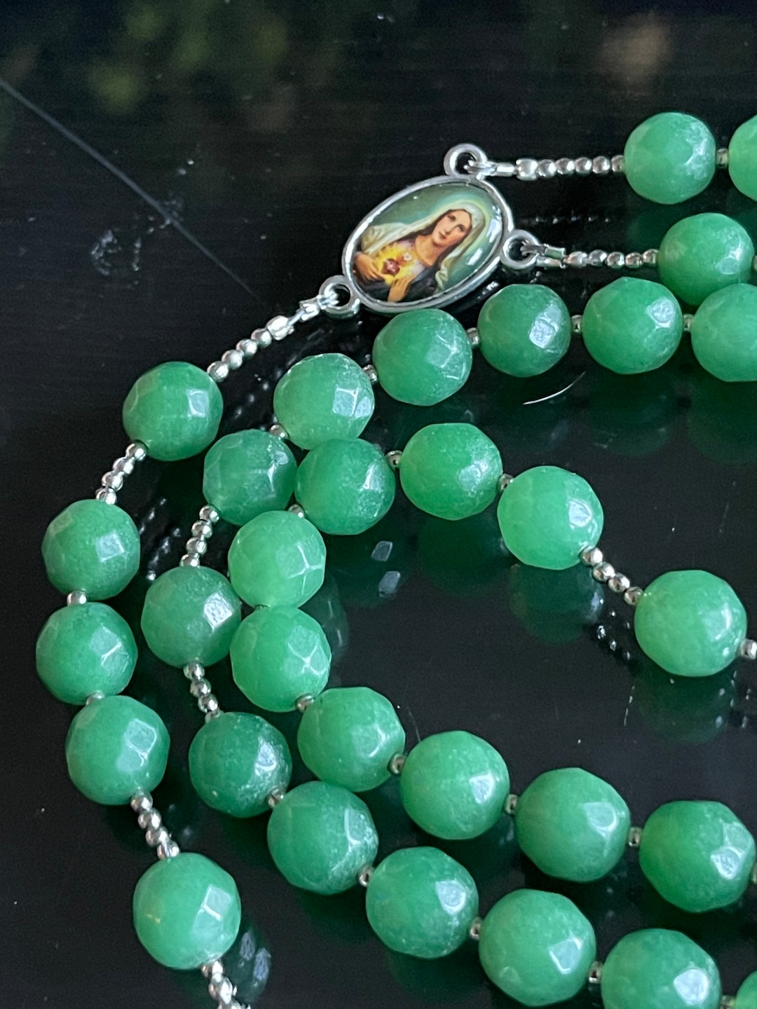 Handsomely Made Rosary in Jade Colored Glass Beads. - Etsy