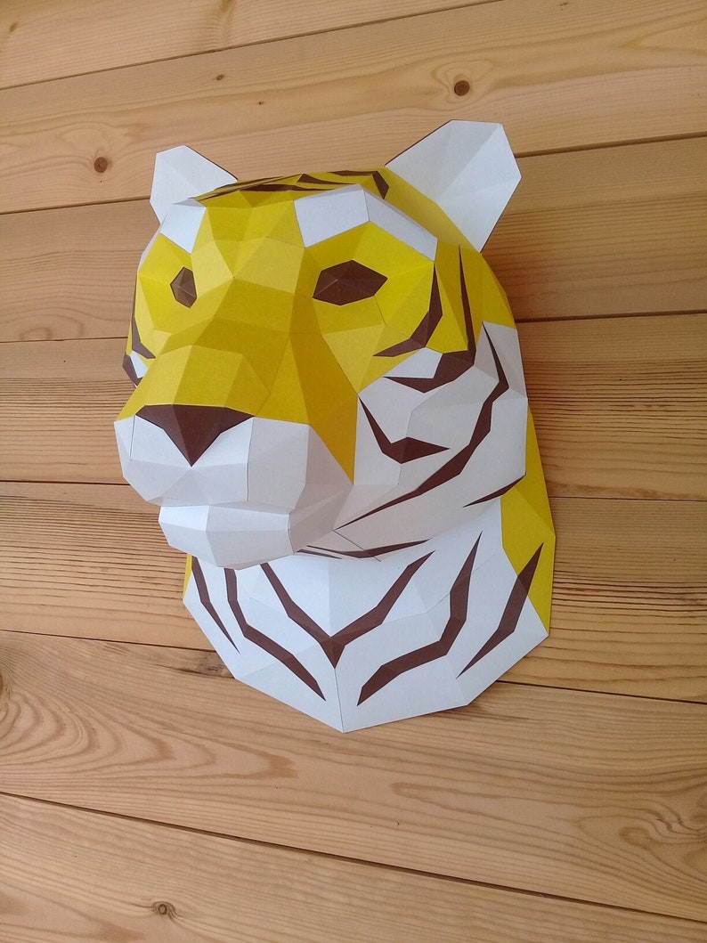 Papercraft Tiger 3D Paper low poly template DIY Trophy | Etsy