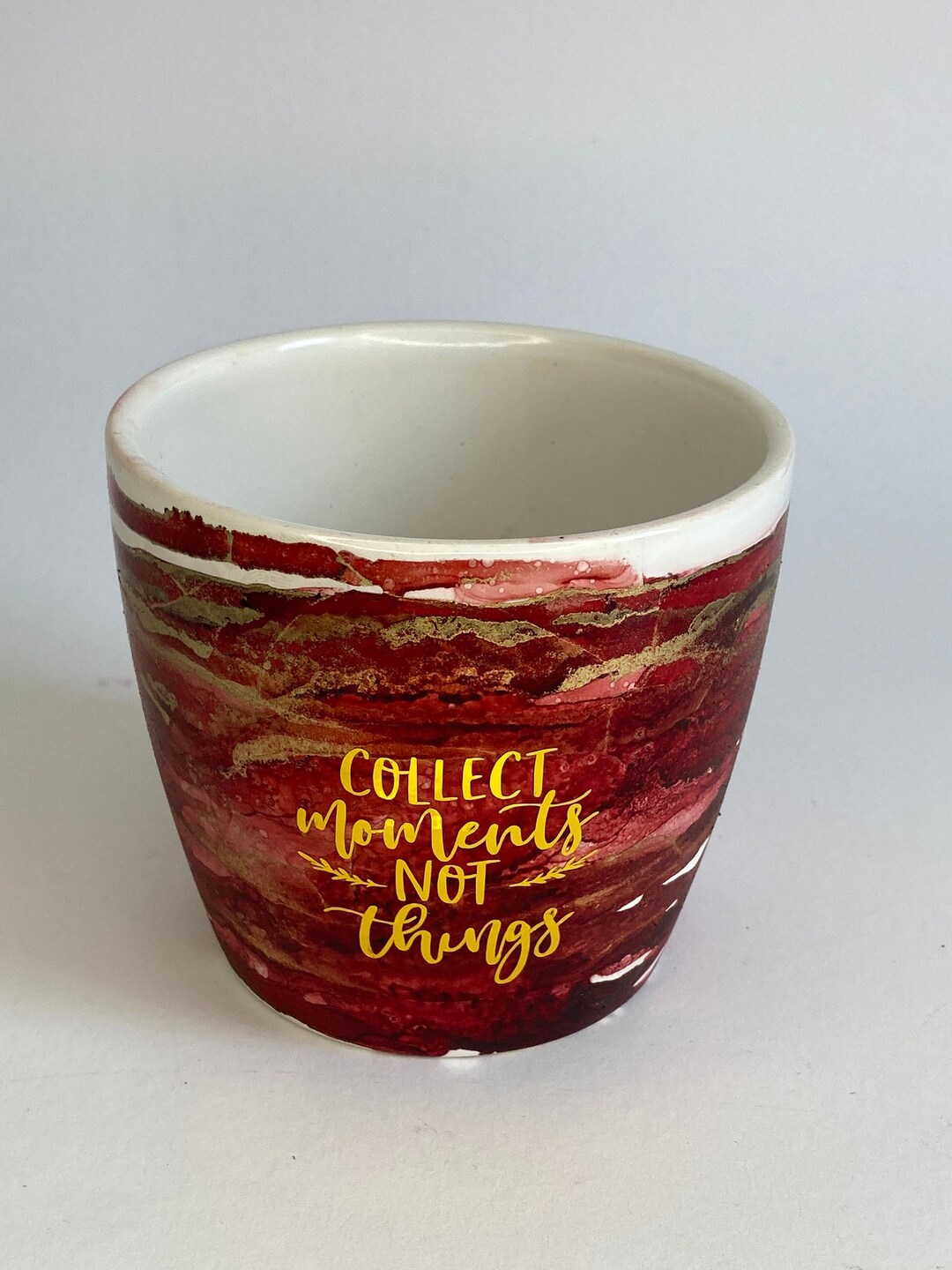 Flower Pot, Plant Pot Painted With Alcohol Ink, in Red/gold, With Gold ...