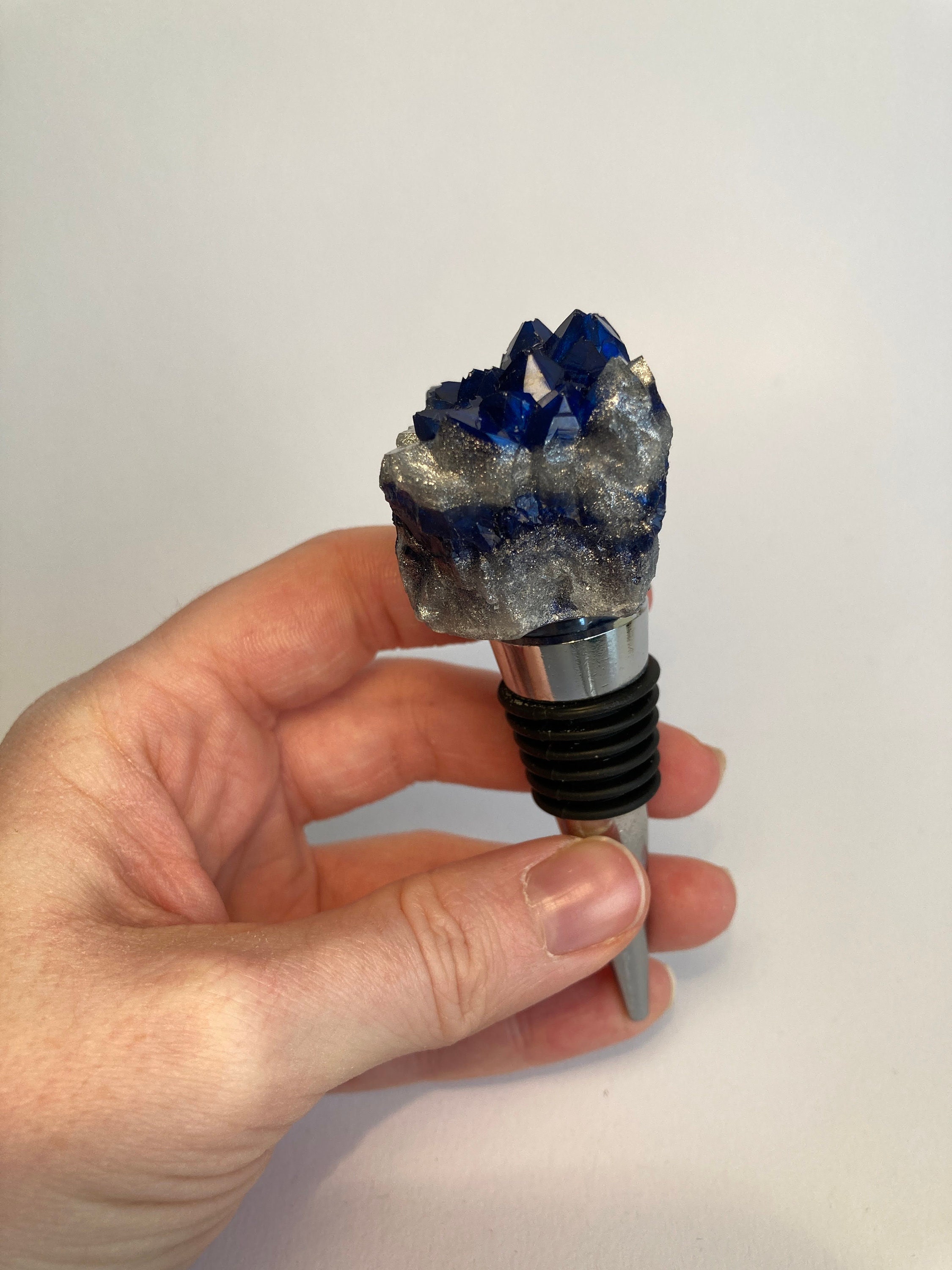 Blue Silver Wine Cap With Crystal of Epoxy Resin, Wine Stopper, Wine ...
