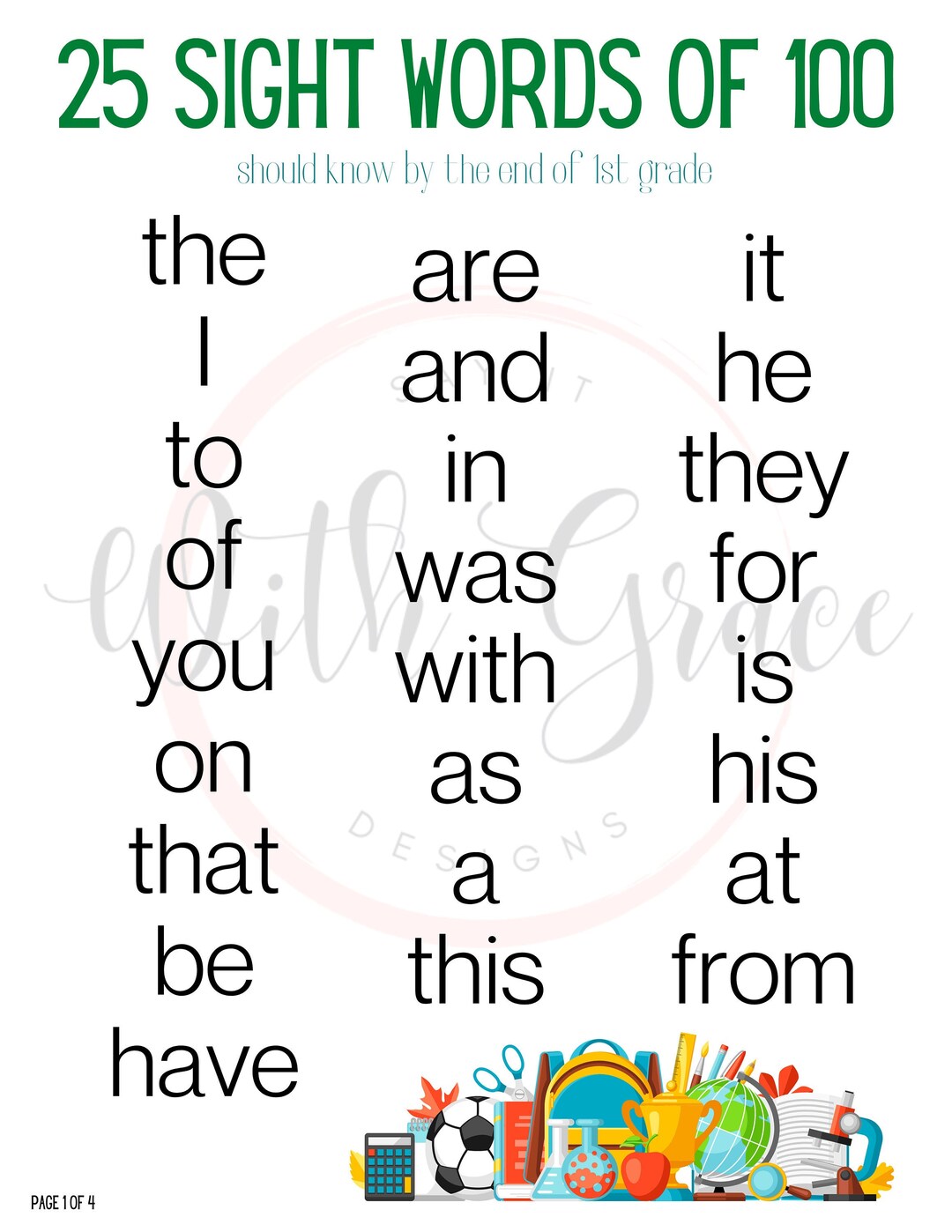 First 100 Sight Words Digital Download - Etsy