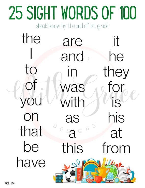 First 100 Sight Words Digital Download | Etsy