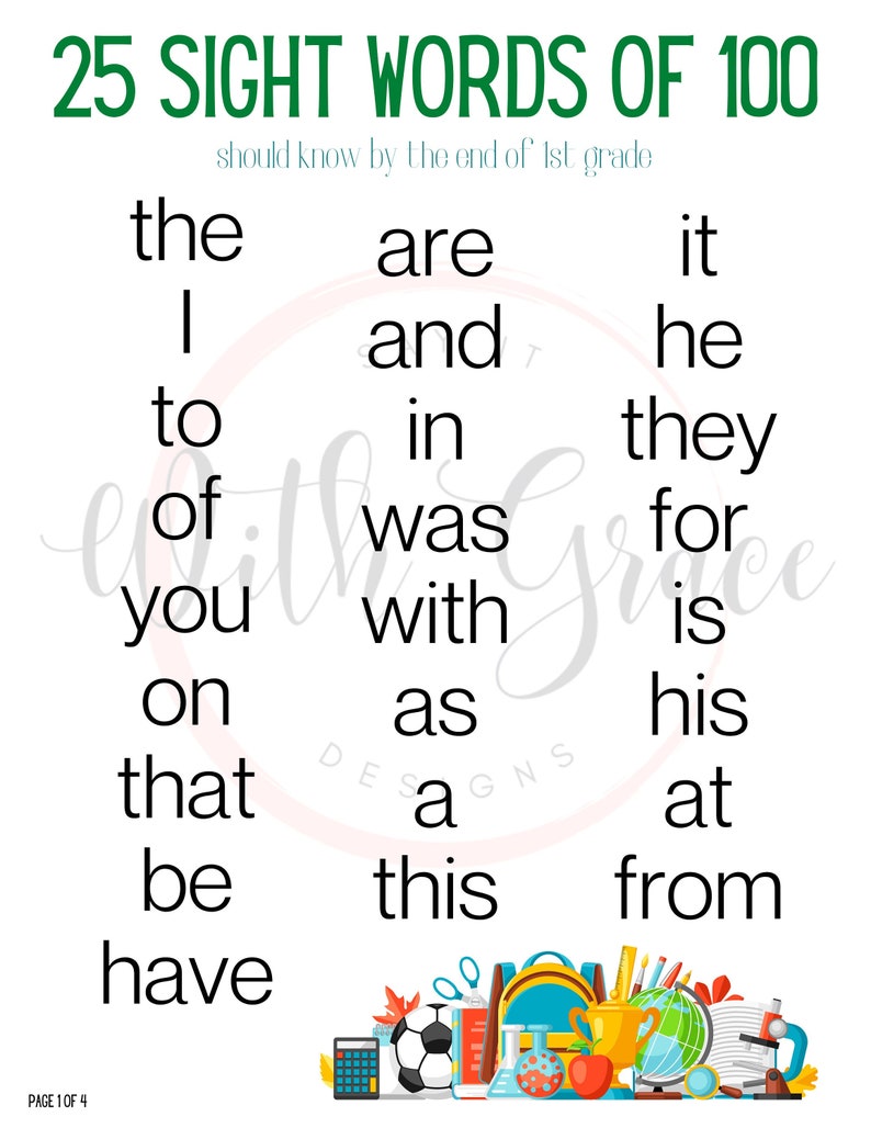 First 100 Sight Words Digital Download - Etsy