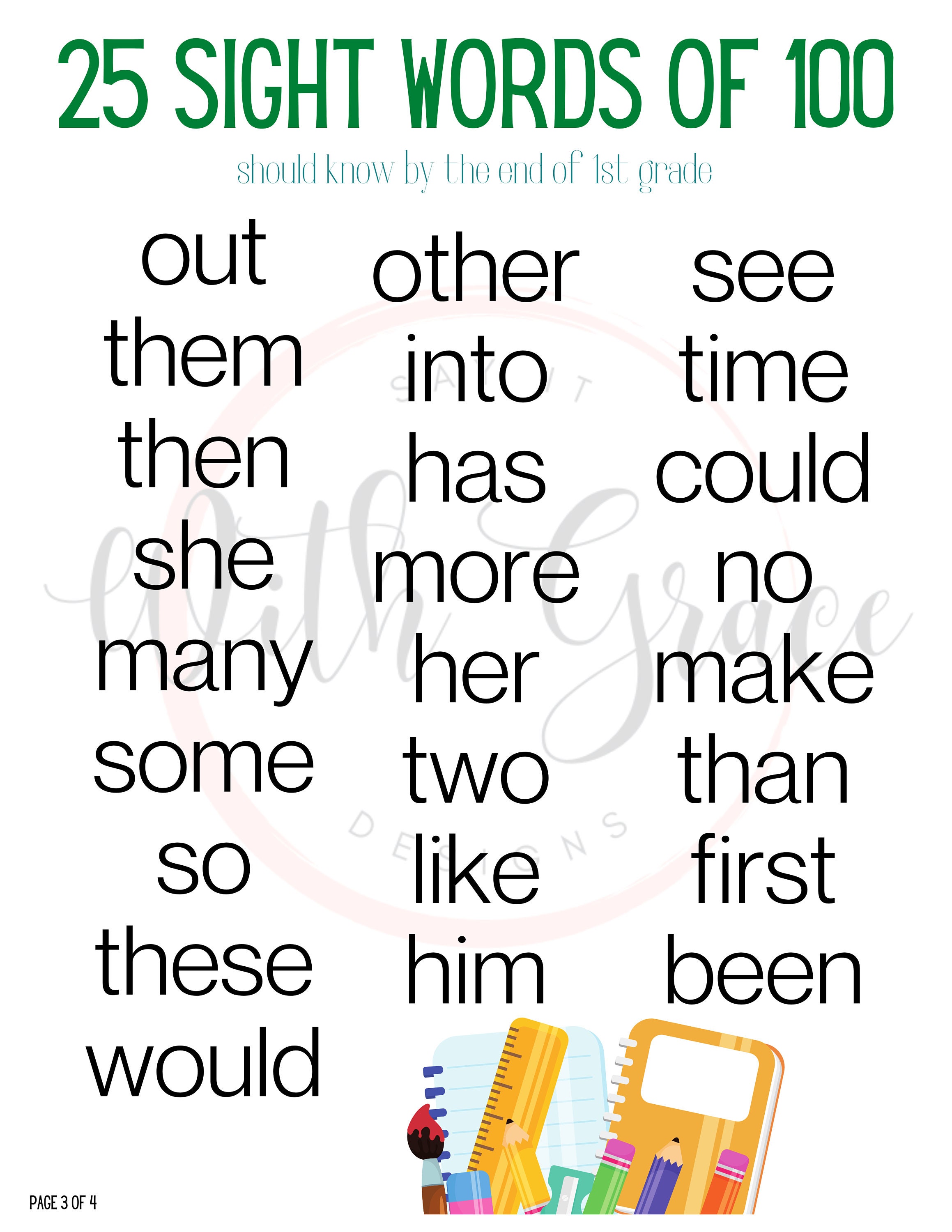 First 100 Sight Words Digital Download - Etsy