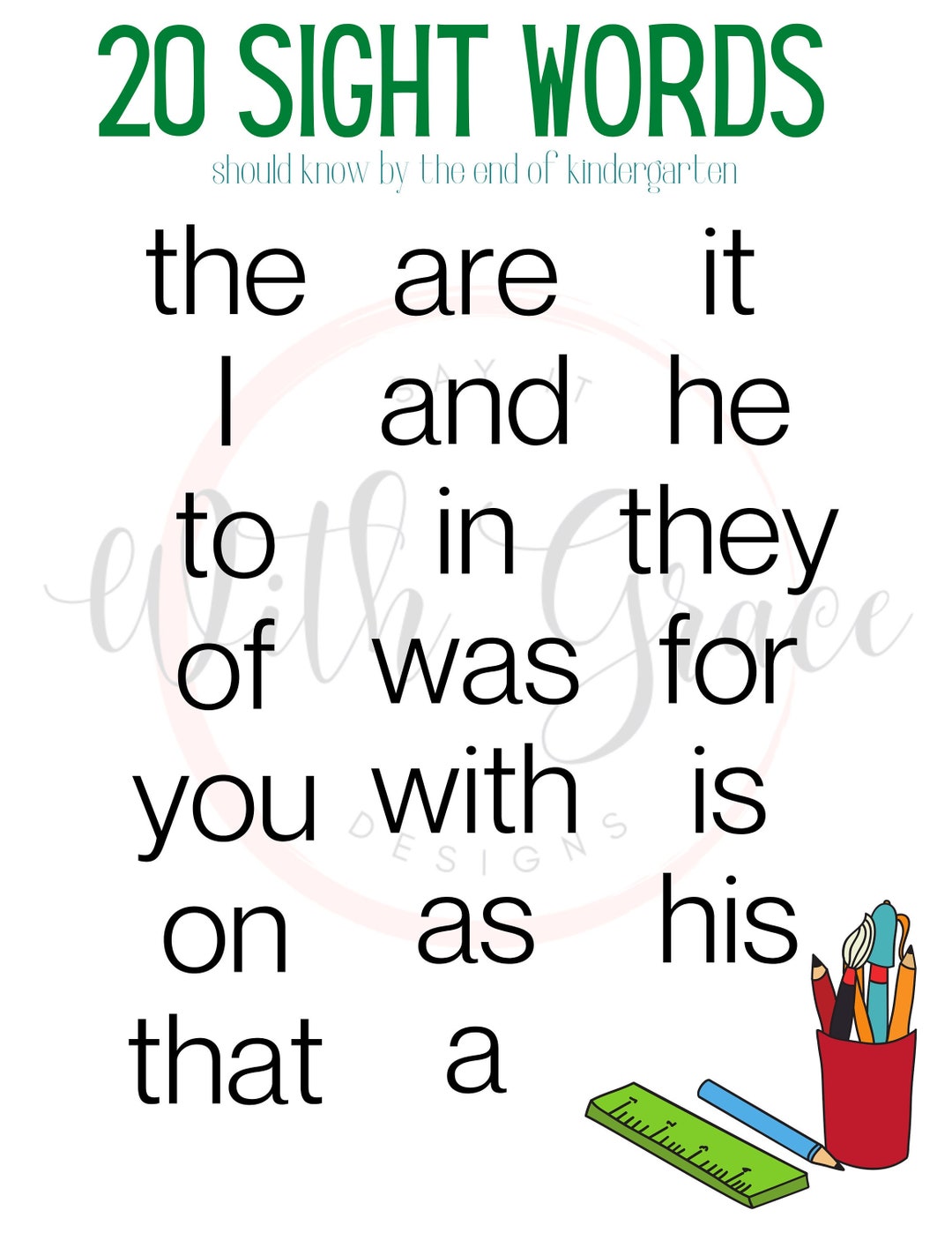 First 20 Sight Words Digital Download - Etsy