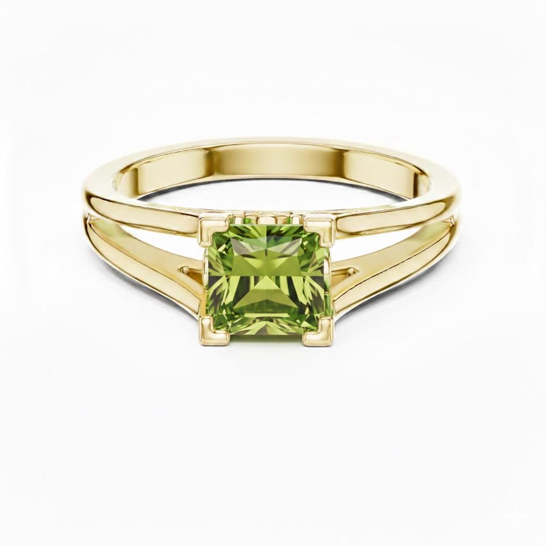 Princess Cut Red Peridot Engagement Ring, Split Shan Statement Ring - Etsy