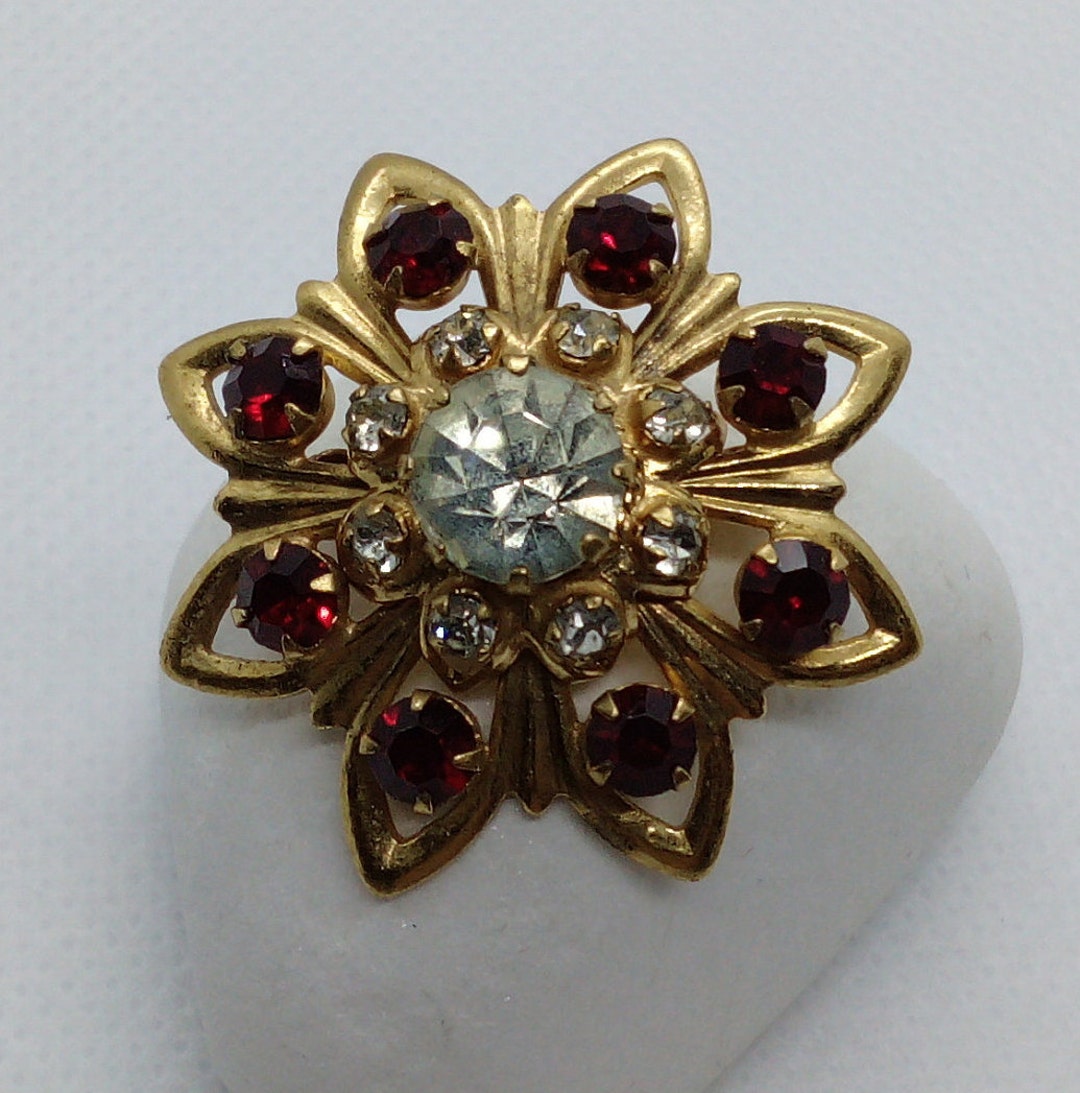 Broche vintage Antique Broche rétro fleur fleur plaquée or avec strass ...