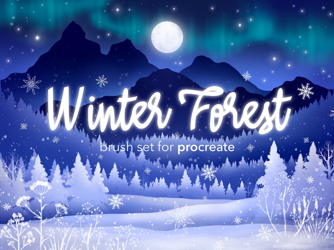 Winter Forest Brush Set for Procreate Snowy Stamps and | Etsy