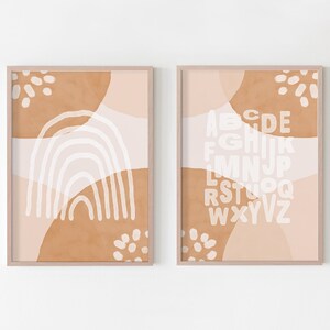 Boho Alphabet And Rainbow Print Set Of 2 Nursery Art Gender | Etsy