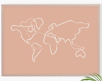 One Line World Map - Etsy