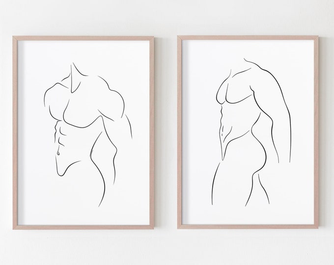 Man Line Art Set of 2, Male Body Print Set of Two, Abstract Man Poster ...