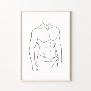 Man in Towel Print, Male Body Line Art, Abstract Man Poster, Male ...