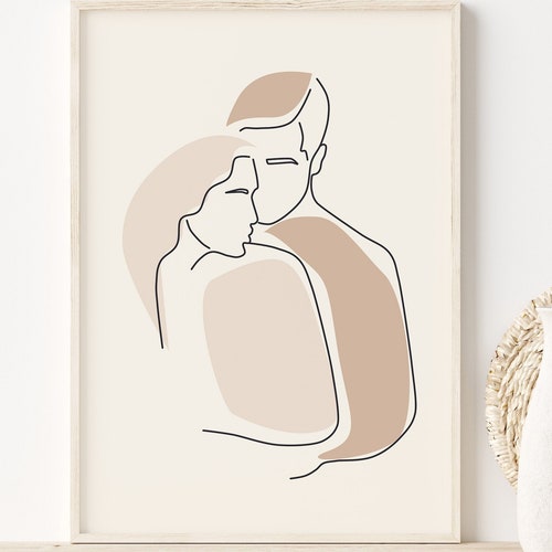Abstract Couple Line Art Digital Romantic Poster Anniversary Etsy