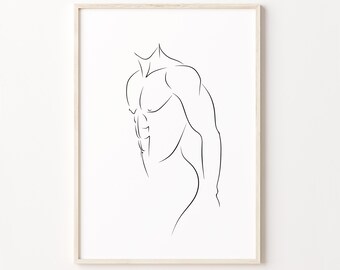 Abstract Man Line Art Print, Male Body Line Drawing, Male Figure Poster ...
