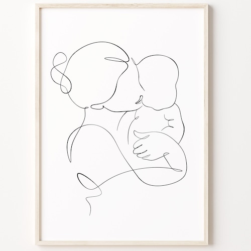 Mom and Baby Line Art Print Mother and Child Wall Art - Etsy
