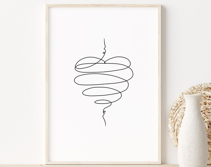 Abstract Heart Line Art, One Line Drawing Couple, Minimalist Love Print ...