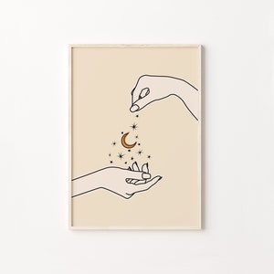 Hands Holding Moon Line Art Celestial Line Drawing | Etsy