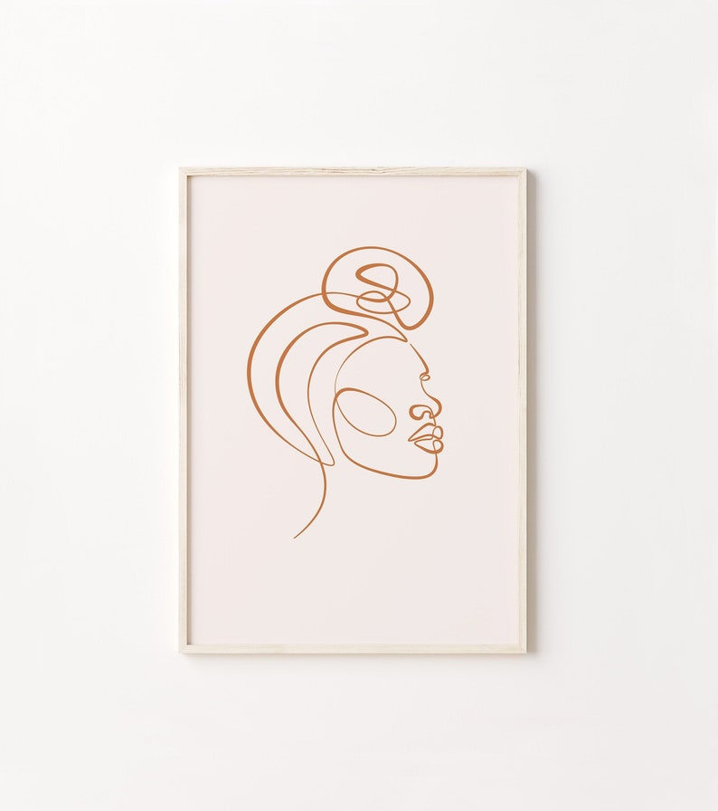African American Line Art, Black Woman in Turban Poster, One Line ...
