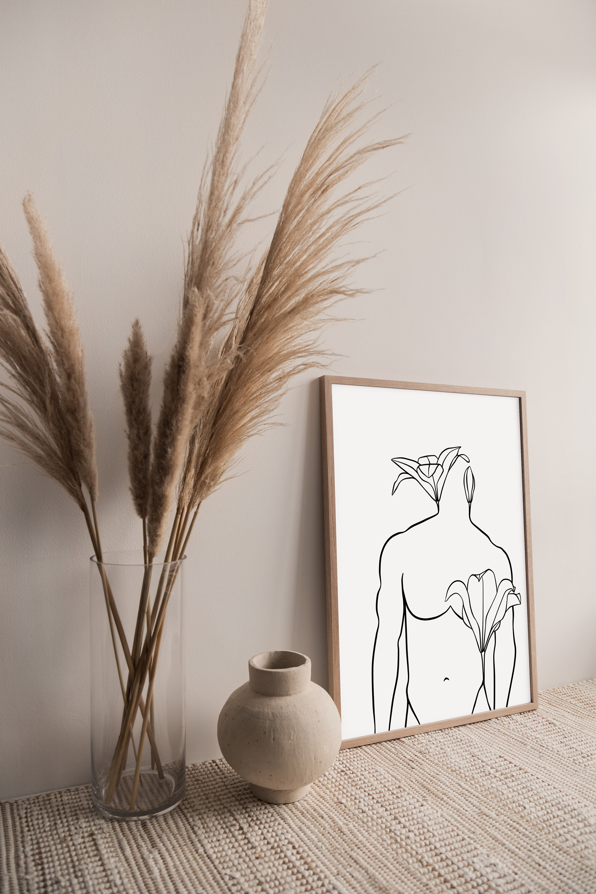 Flower Man Line Art Male Body Outline Drawing Minimalist - Etsy