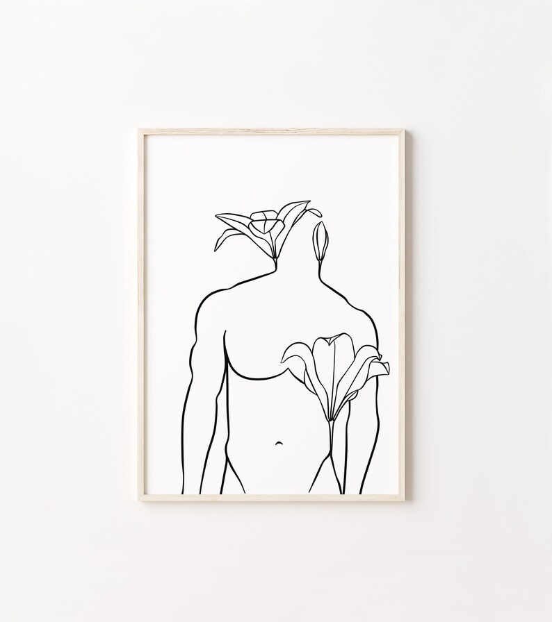 Flower Man Line Art Male Body Outline Drawing Minimalist - Etsy