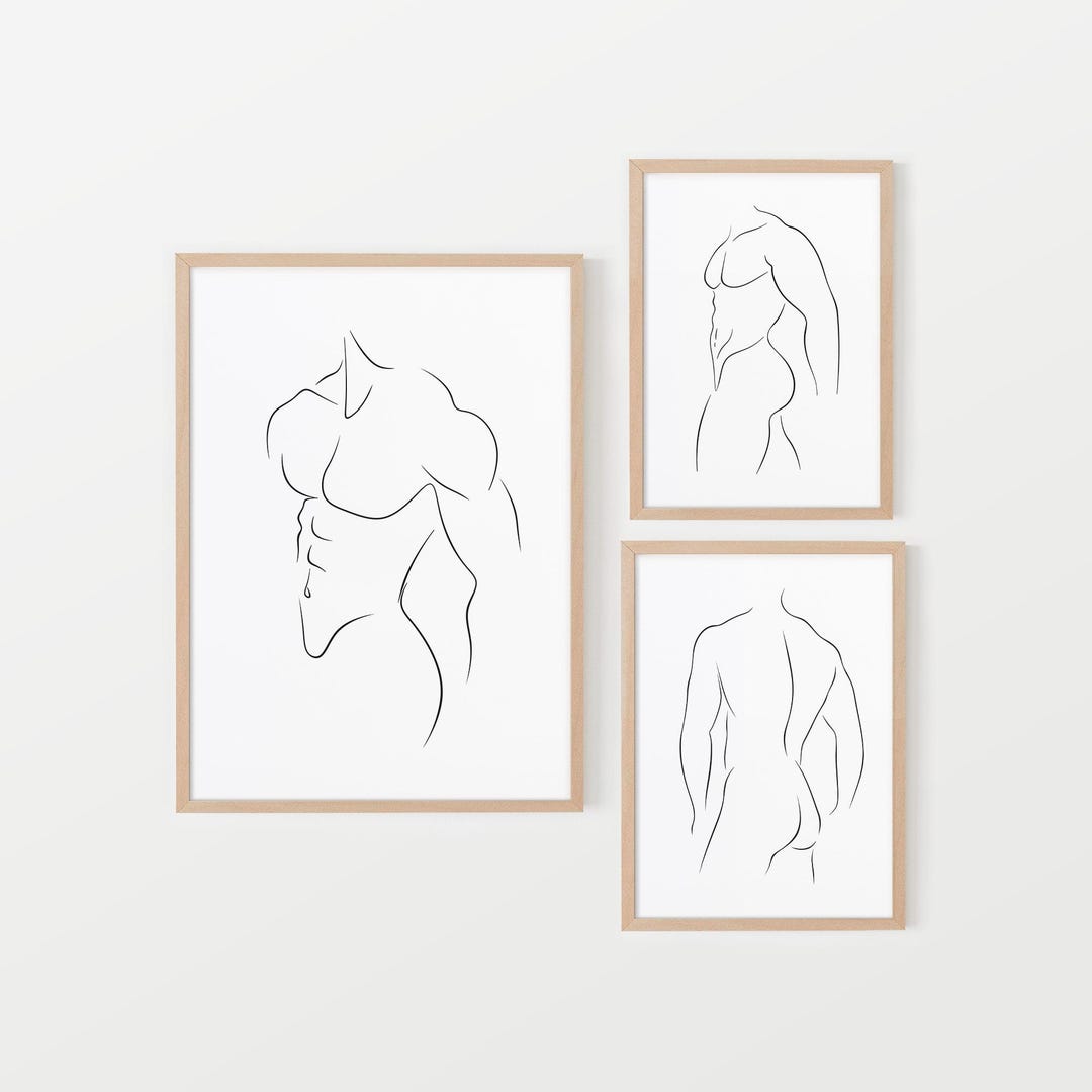 Man Line Art Set of 3, Male Body Wall Art Set of Three, Abstract Man ...