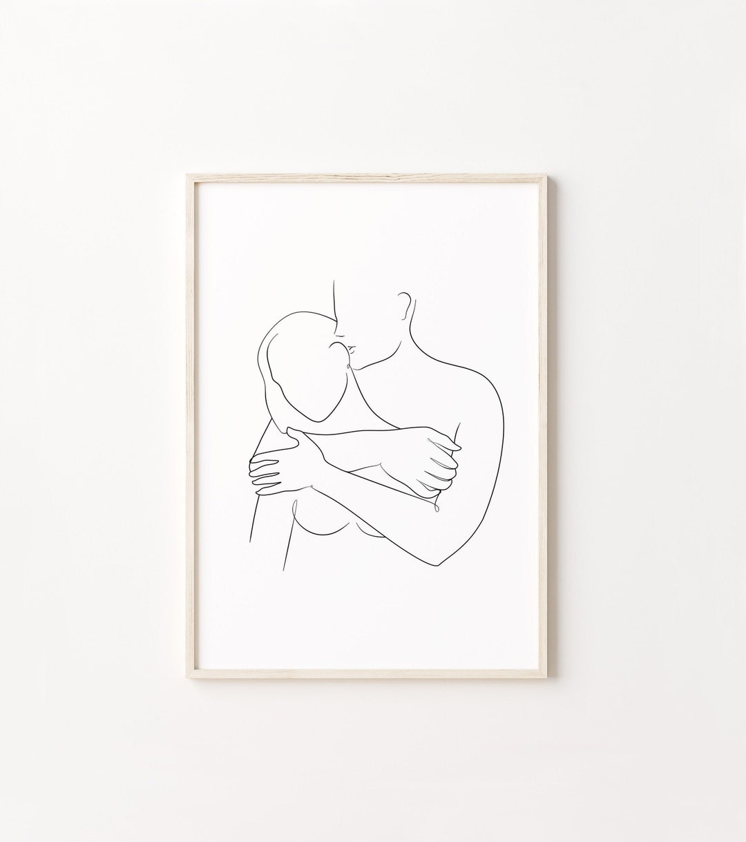 Couple Line Art Print, Hug Line Drawing, Abstract Love Wall Art ...