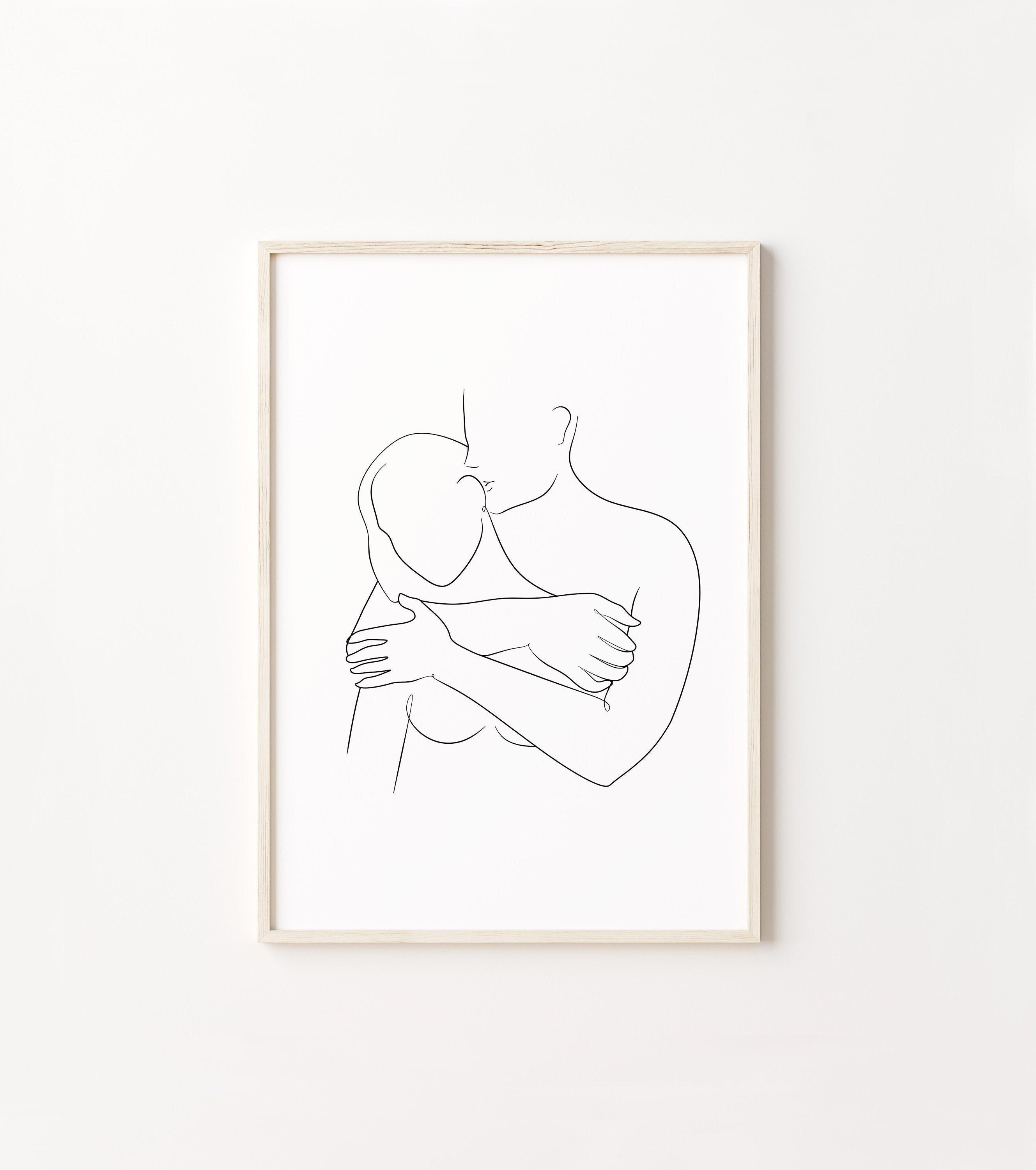 Couple Line Art Print Hug Line Drawing Abstract Love Wall - Etsy UK