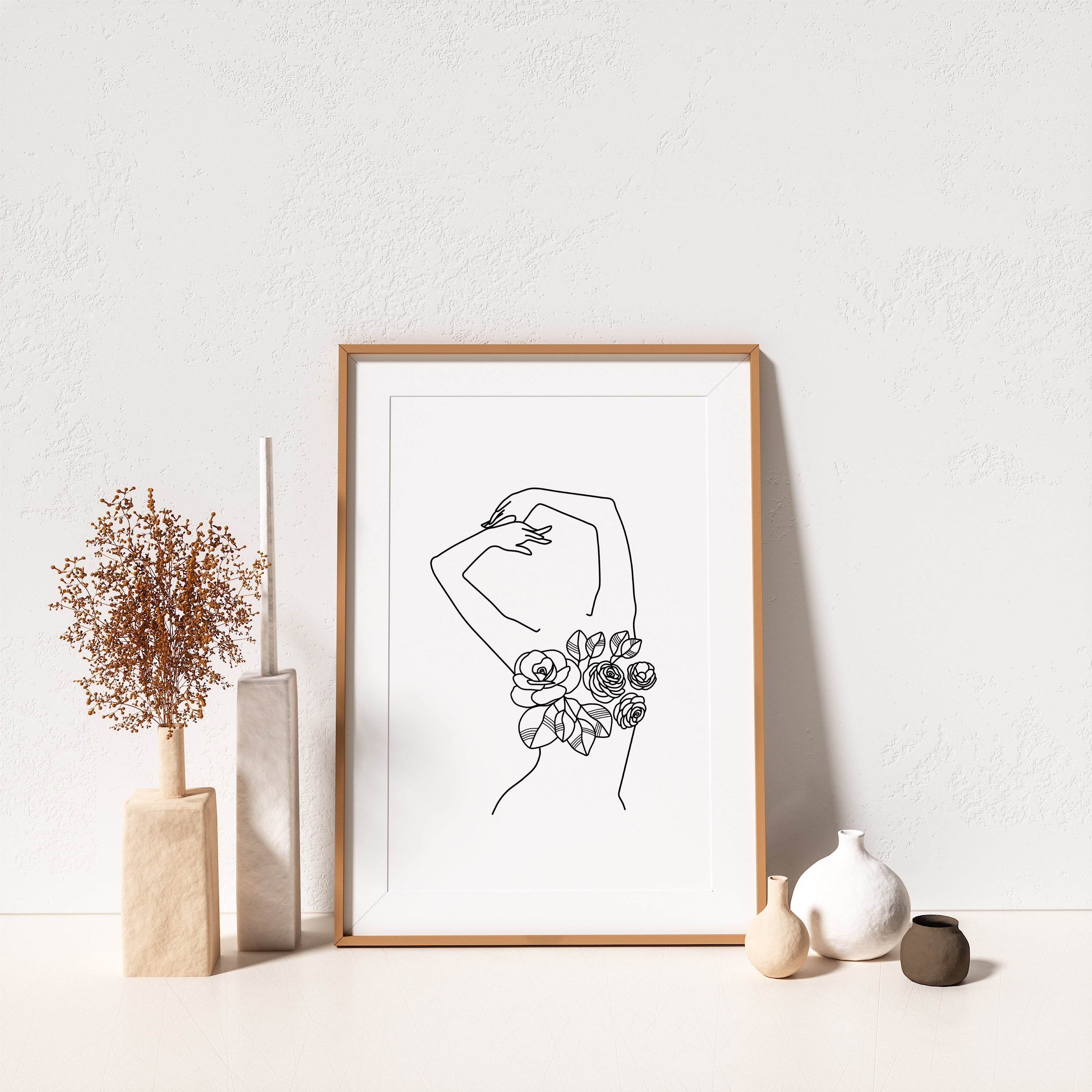Flower Woman Line Art Floral Body Print Feminine Wall Art - Etsy