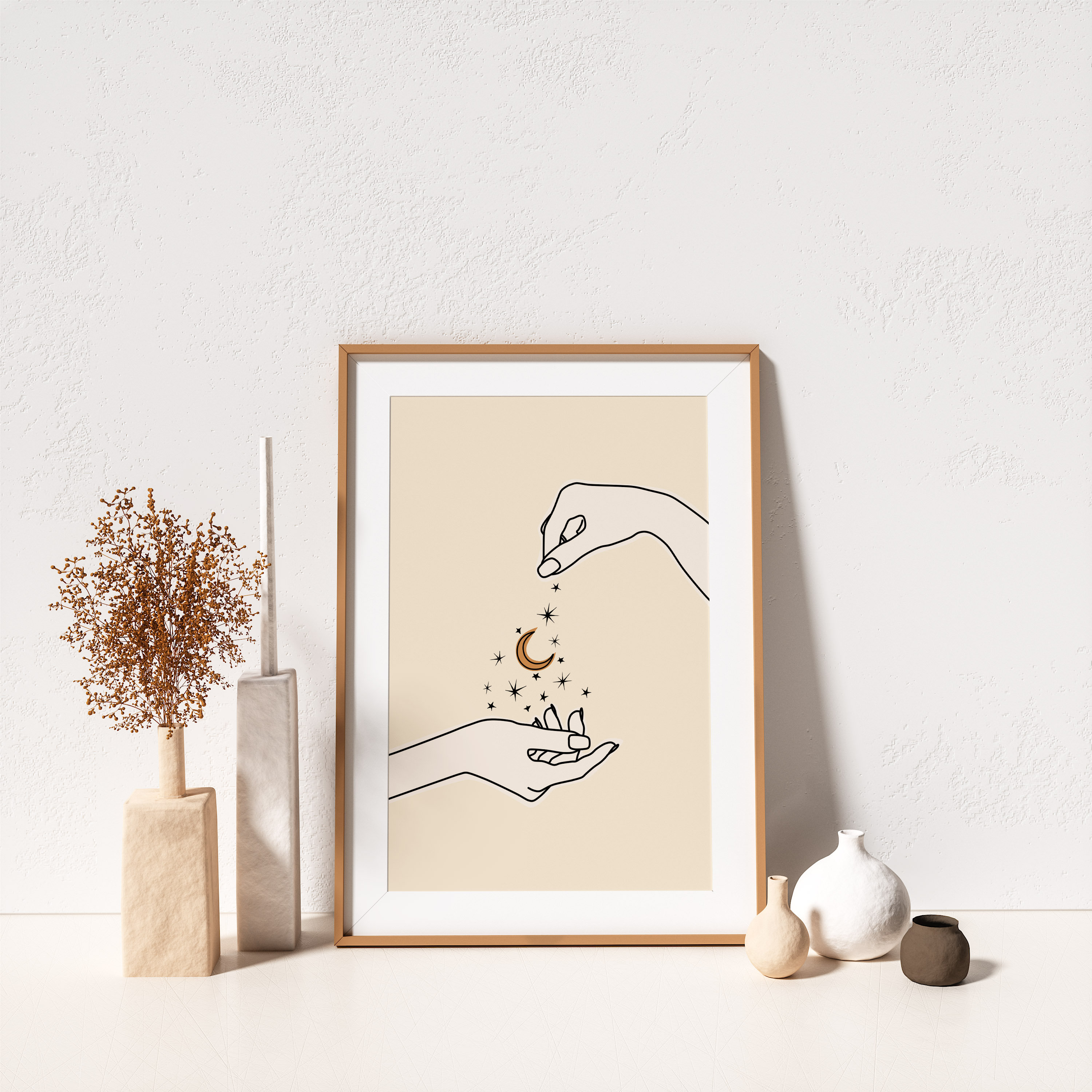 Hands Holding Moon Line Art, Celestial Line Drawing, Minimalist Boho ...