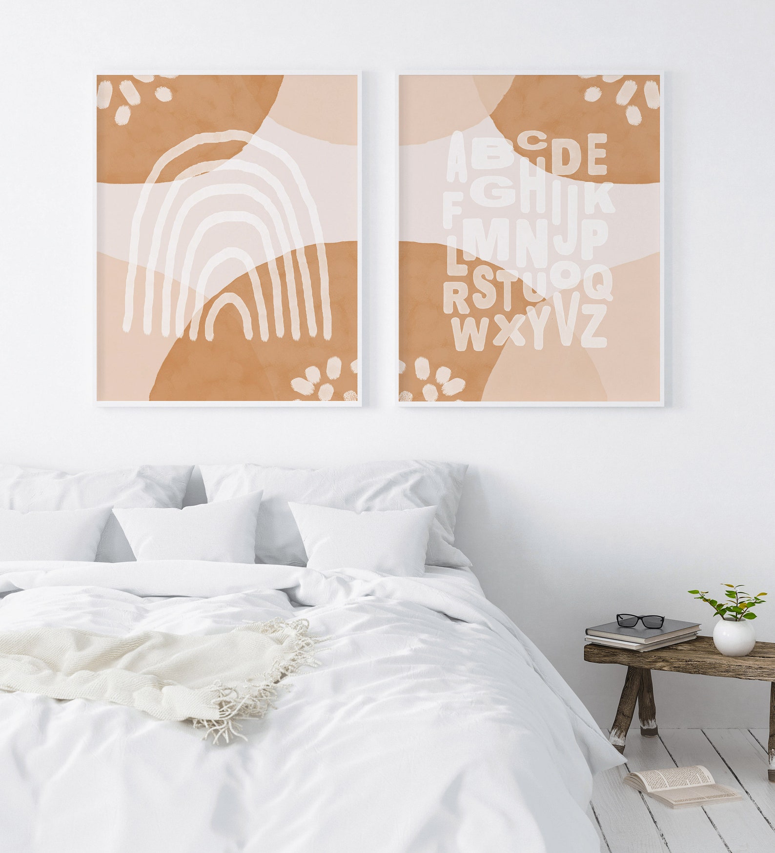 Boho Alphabet and Rainbow Print Set of 2 Nursery Art Gender - Etsy