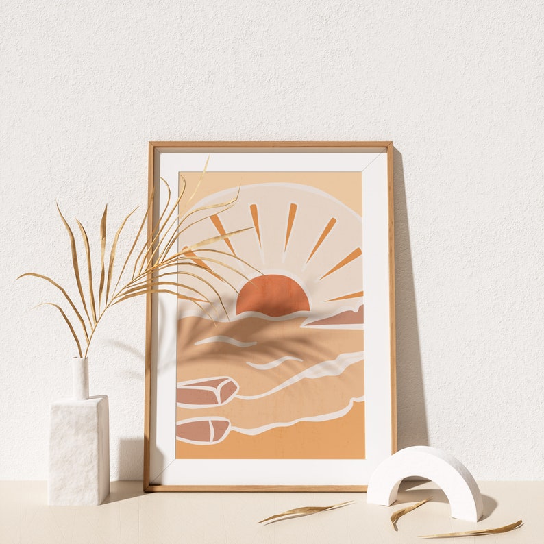 Boho Landscape Art Print Minimalist Sunset Line Drawing - Etsy