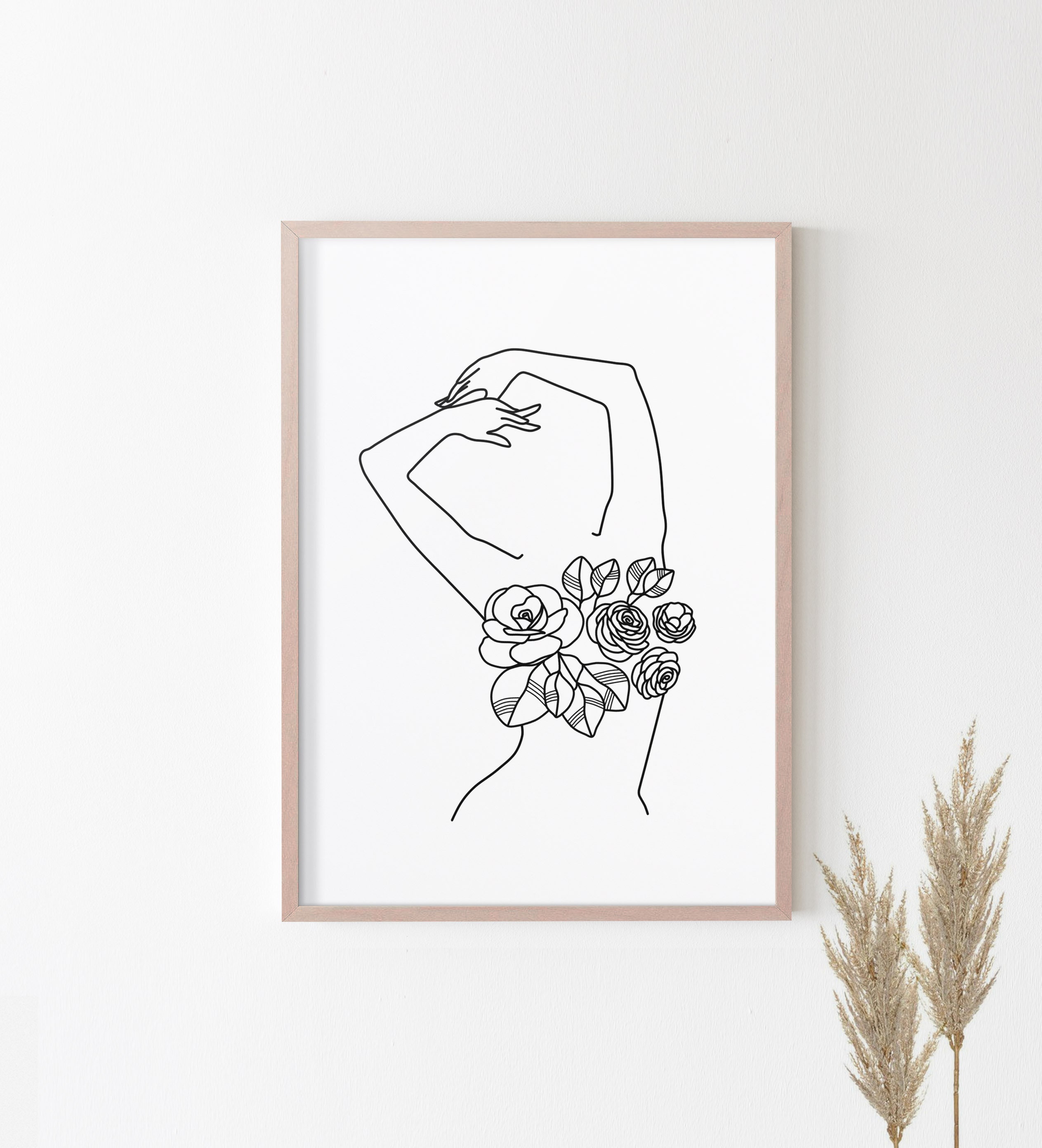 Flower Woman Line Art Floral Body Print Feminine Wall Art | Etsy