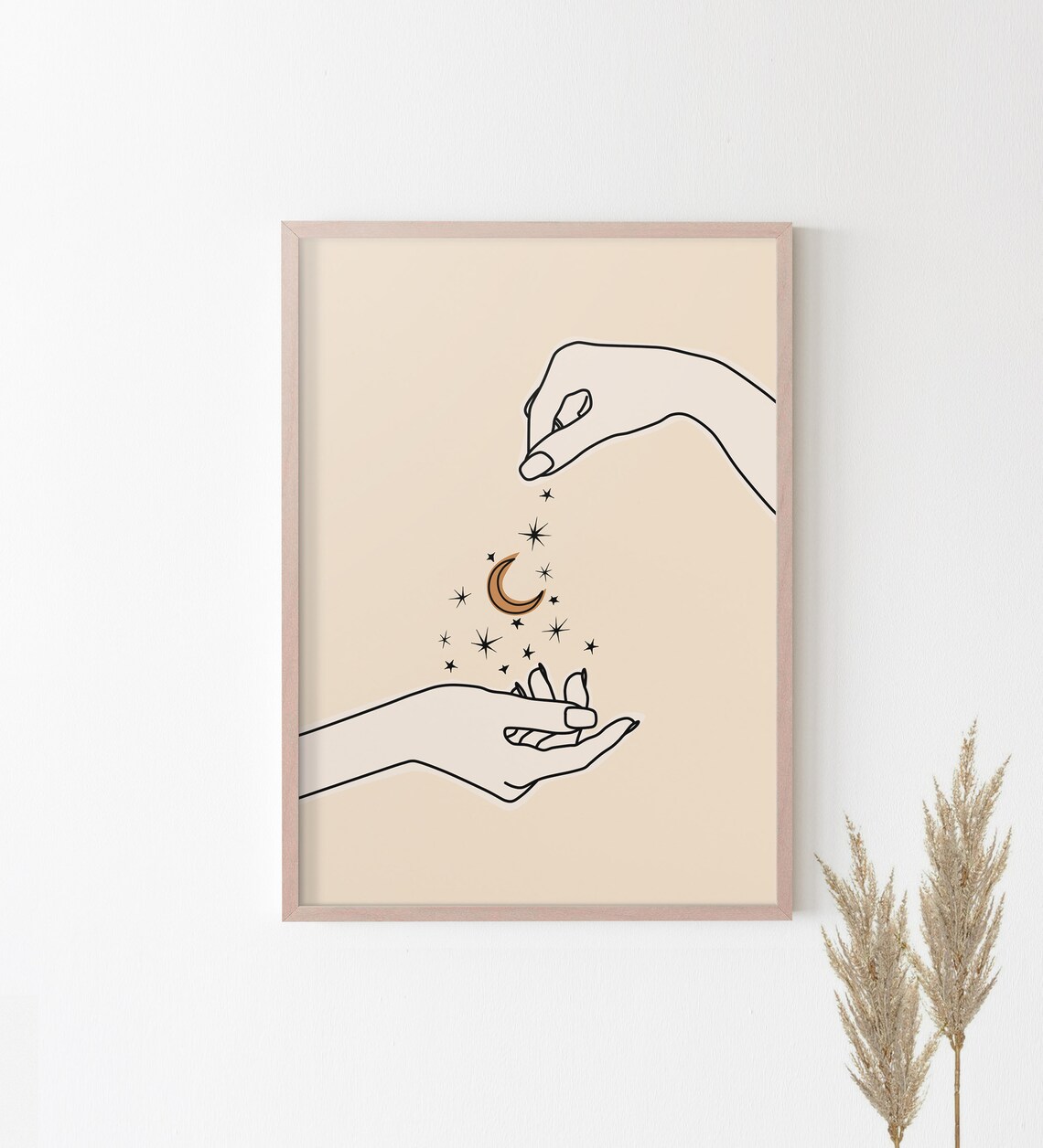 Hands Holding Moon Line Art Celestial Line Drawing | Etsy