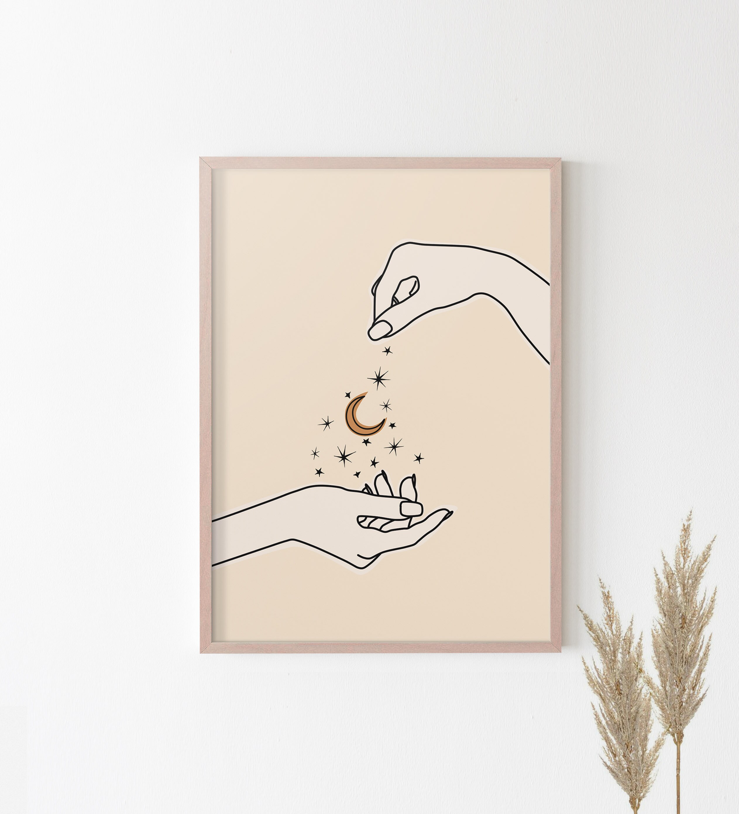 Hands Holding Moon Line Art Celestial Line Drawing | Etsy