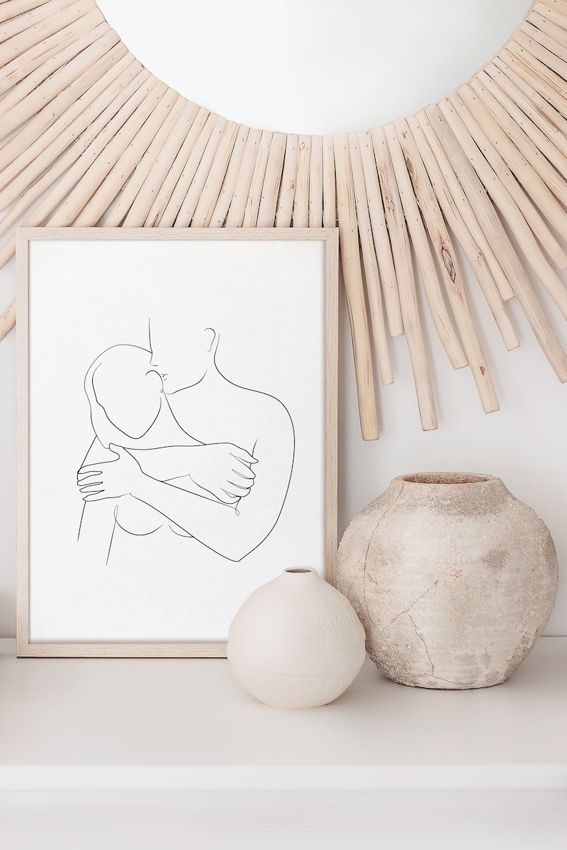 Couple Line Art Print Hug Line Drawing Abstract Love Wall - Etsy
