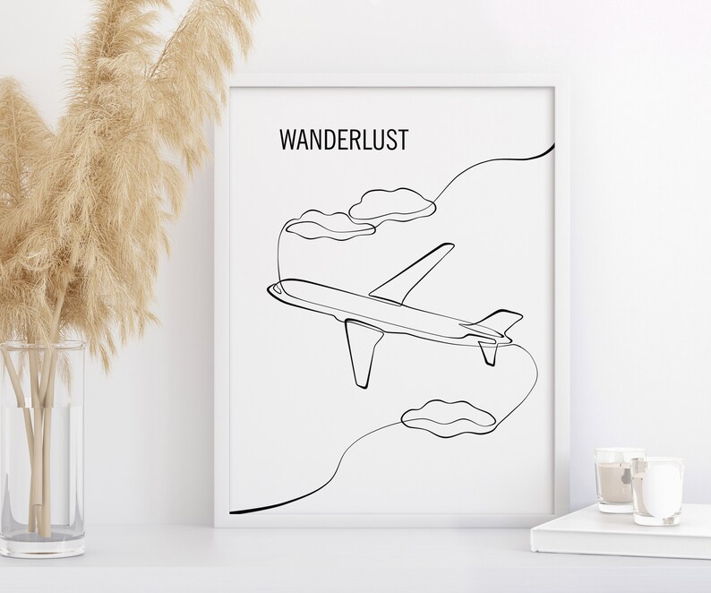 Travel Line Art Wanderlust Wall Art Airplane Line Drawing - Etsy