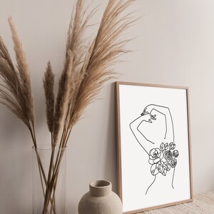 Flower Woman Line Art, Floral Body Print, Feminine Wall Art, Minimalist ...