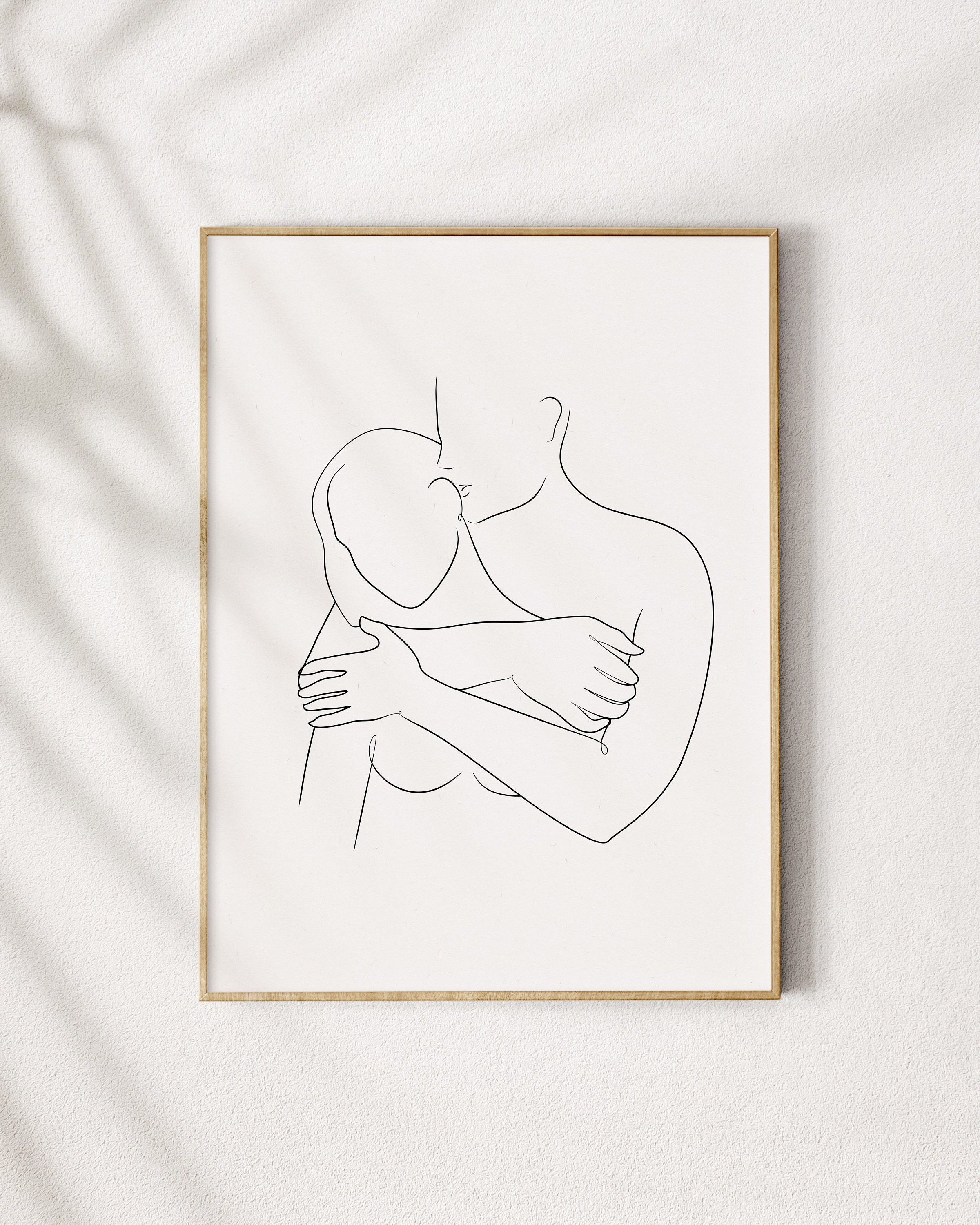 Couple Line Art Print Hug Line Drawing Abstract Love Wall - Etsy