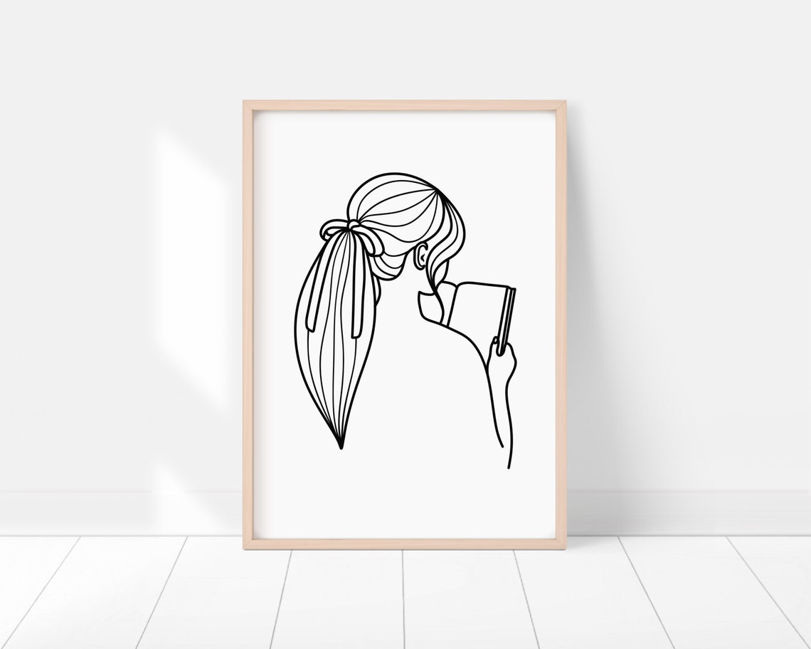 Reading Book Line Art Woman and Book Print Bookish Art - Etsy
