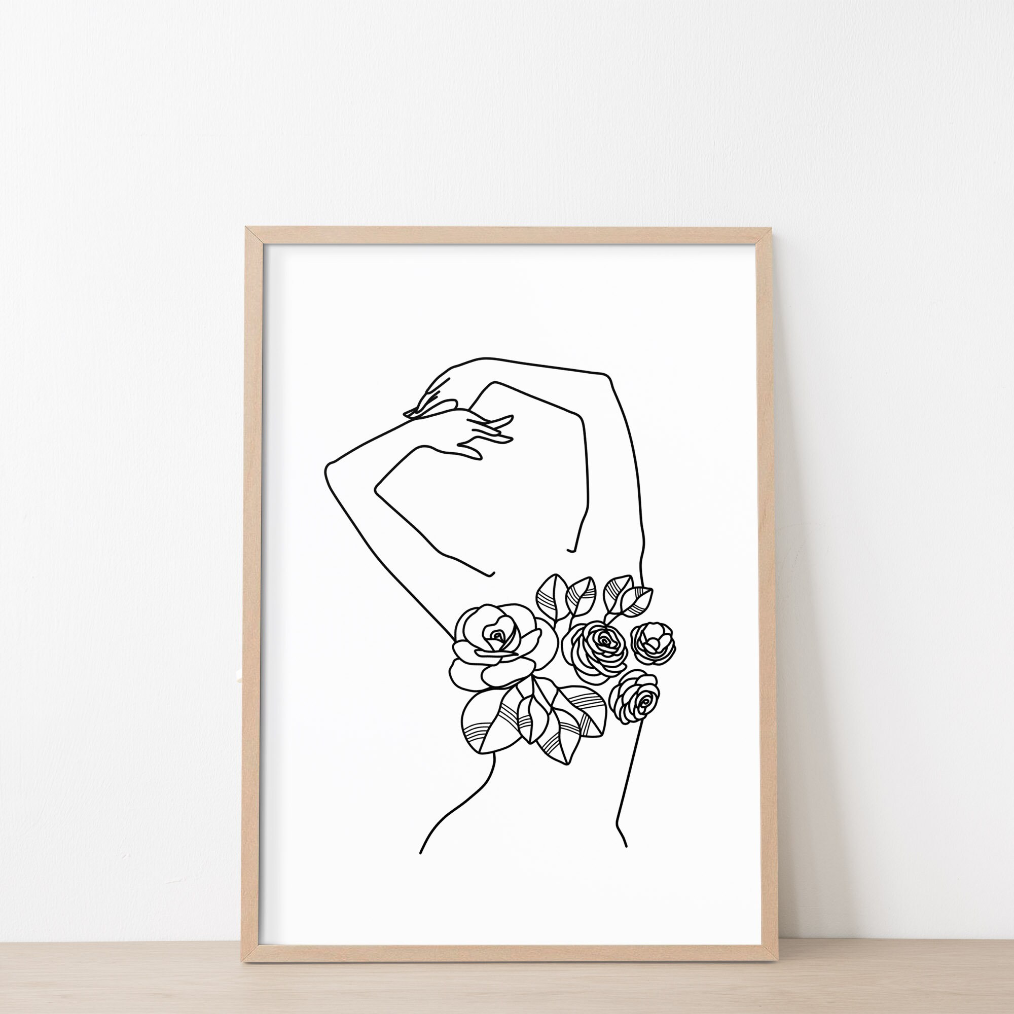 Flower Woman Line Art Floral Body Print Feminine Wall Art | Etsy