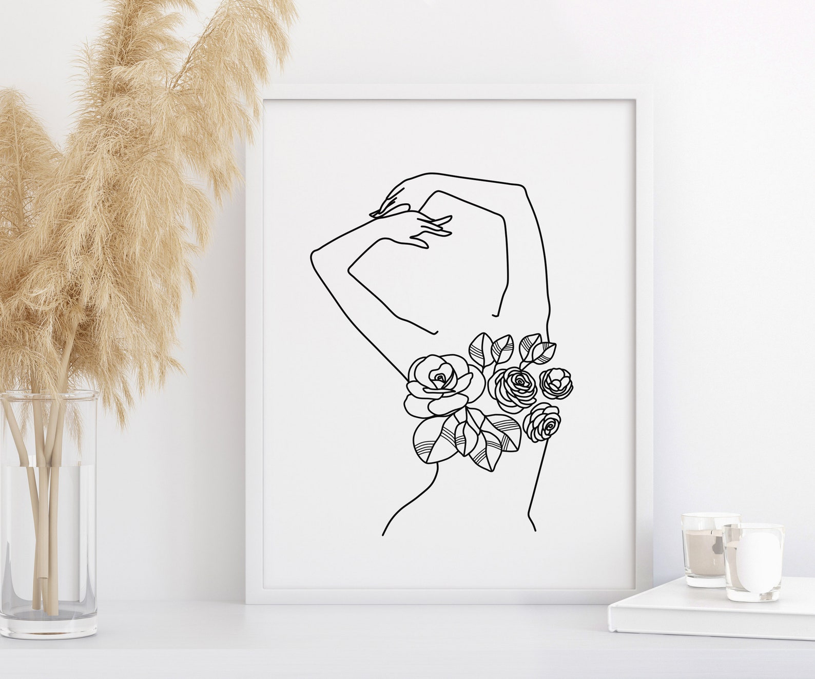 Flower Woman Line Art Floral Body Print Feminine Wall Art | Etsy