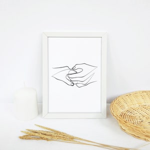 Holding Hands Line Art Finger Print Art Minimalist Couple | Etsy