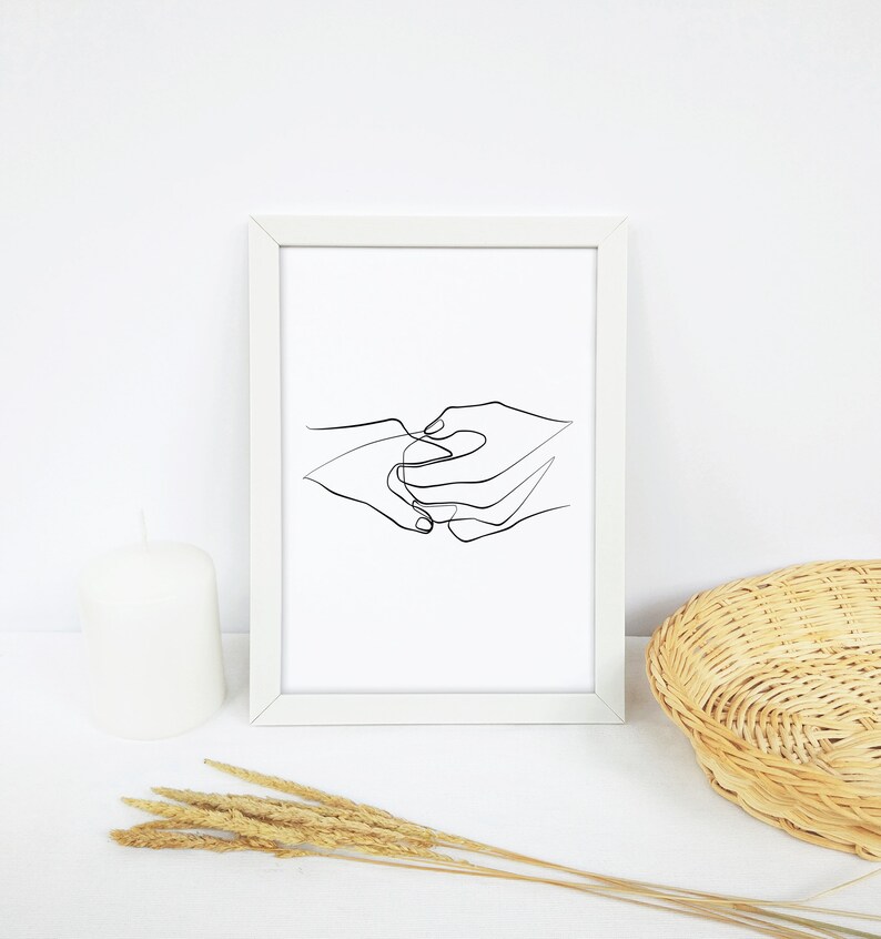 Holding Hands Line Art Finger Print Art Minimalist Couple | Etsy