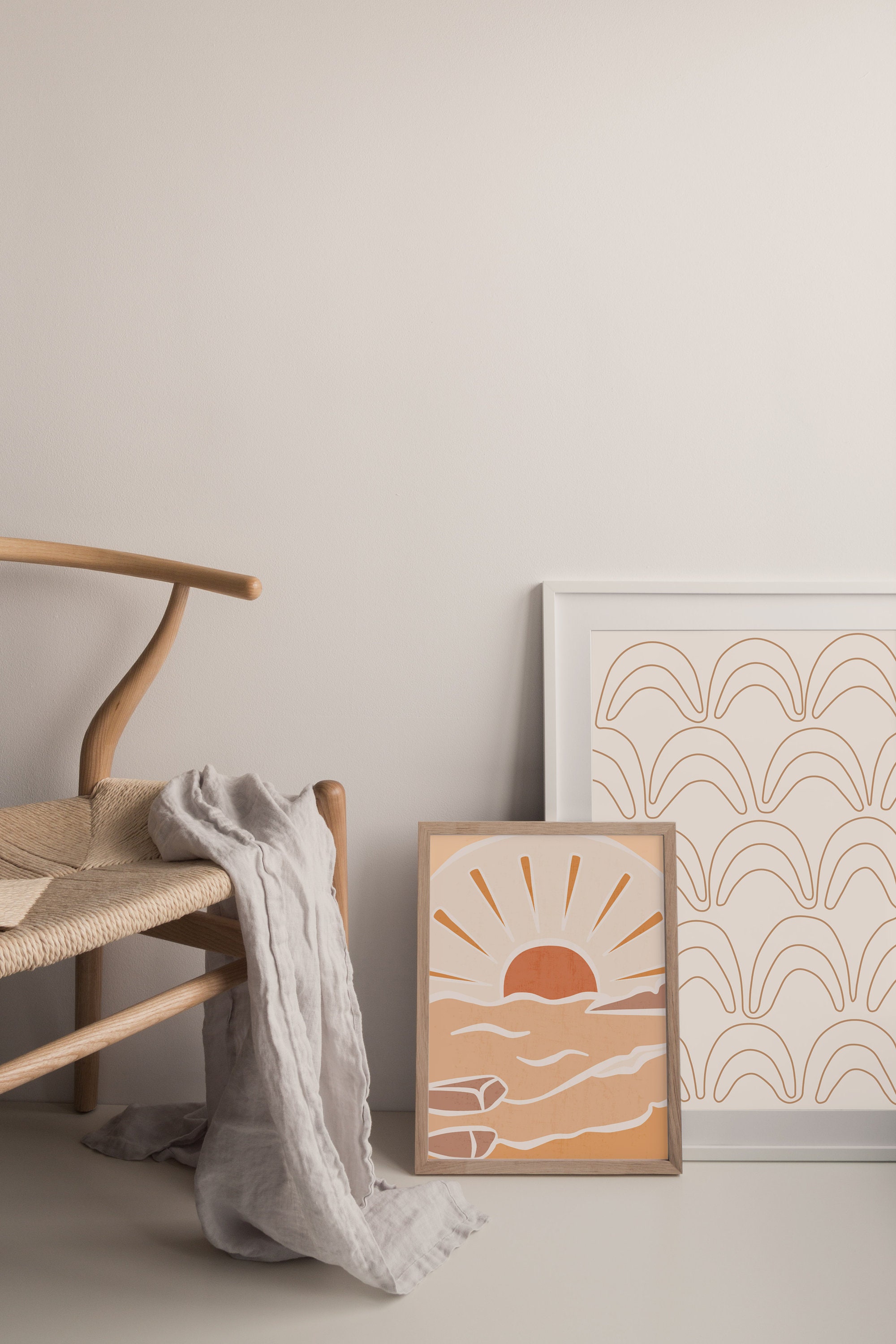 Boho Landscape Art Print Minimalist Sunset Line Drawing | Etsy