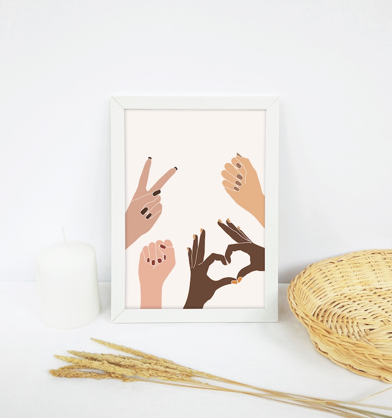 Feminist Art Minimalist Hands Print Unity Art Diversity | Etsy