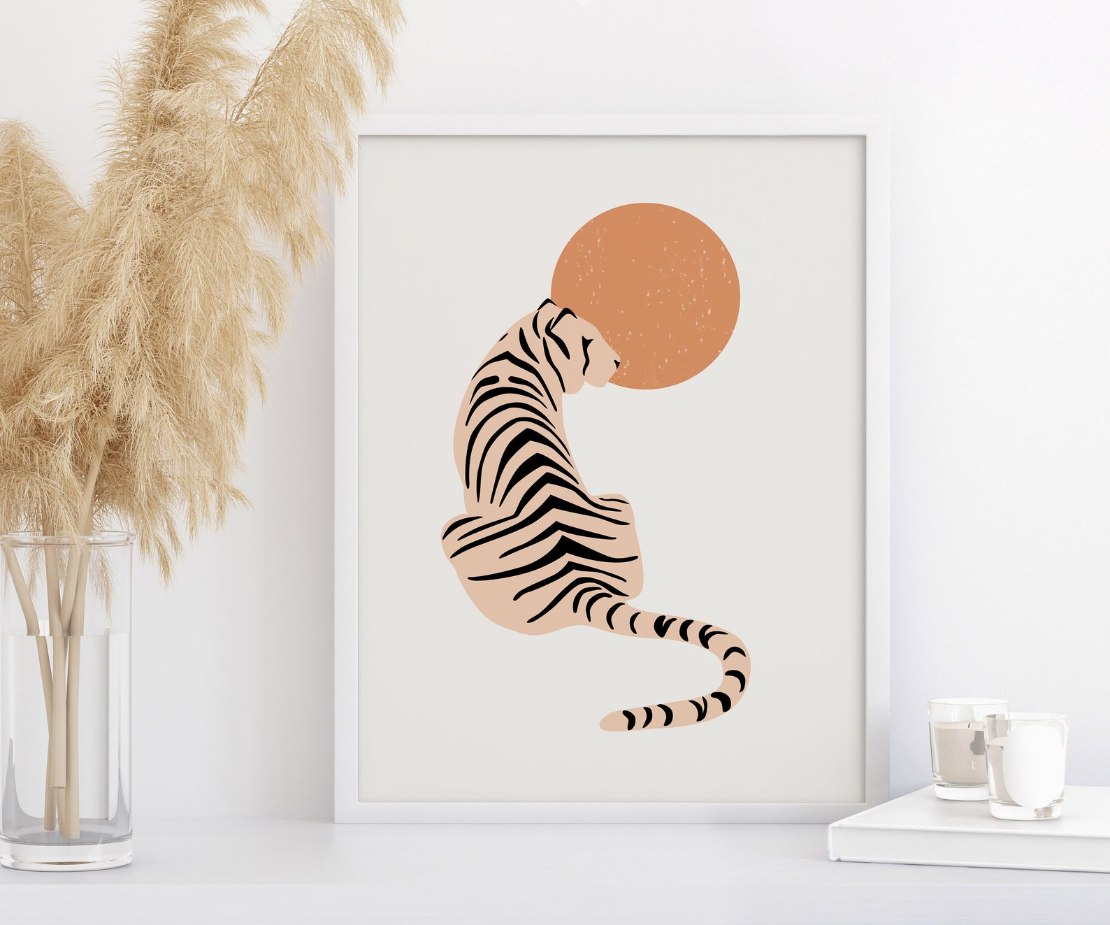 Boho Tiger Print, Terracotta Tiger Print, Abstract Sun Art, Minimalist ...