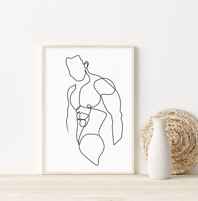 Man One Line Drawing, Male Body Line Art, Abstract Naked Man Poster ...