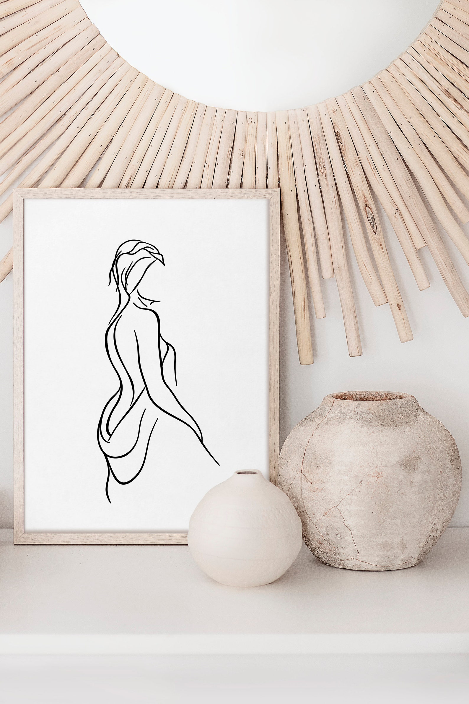 Female Back Print Woman in Towel Line Art Bathroom Line - Etsy